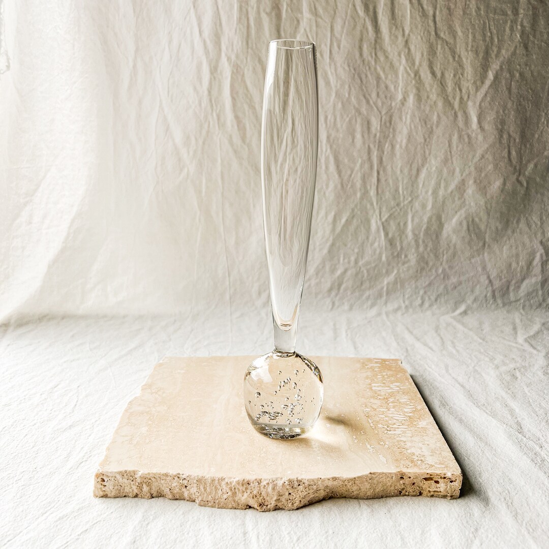 Vintage Pasabahce Turkey Crystal Bud Bubble Vase Clear Glass Controlled ...