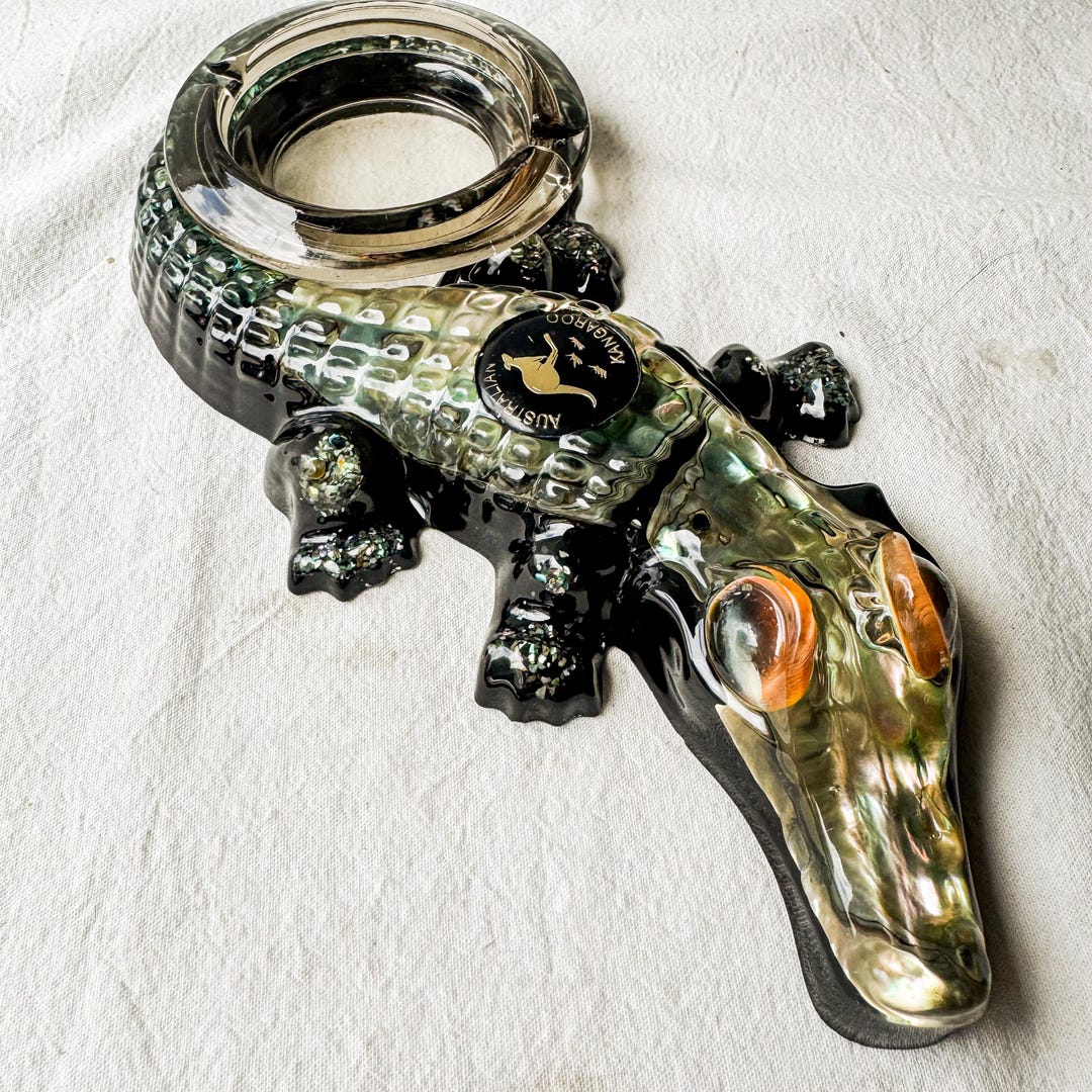 Vintage Crystal Craft 'marine Opal' Crocodile Ashtray Made in Australia ...
