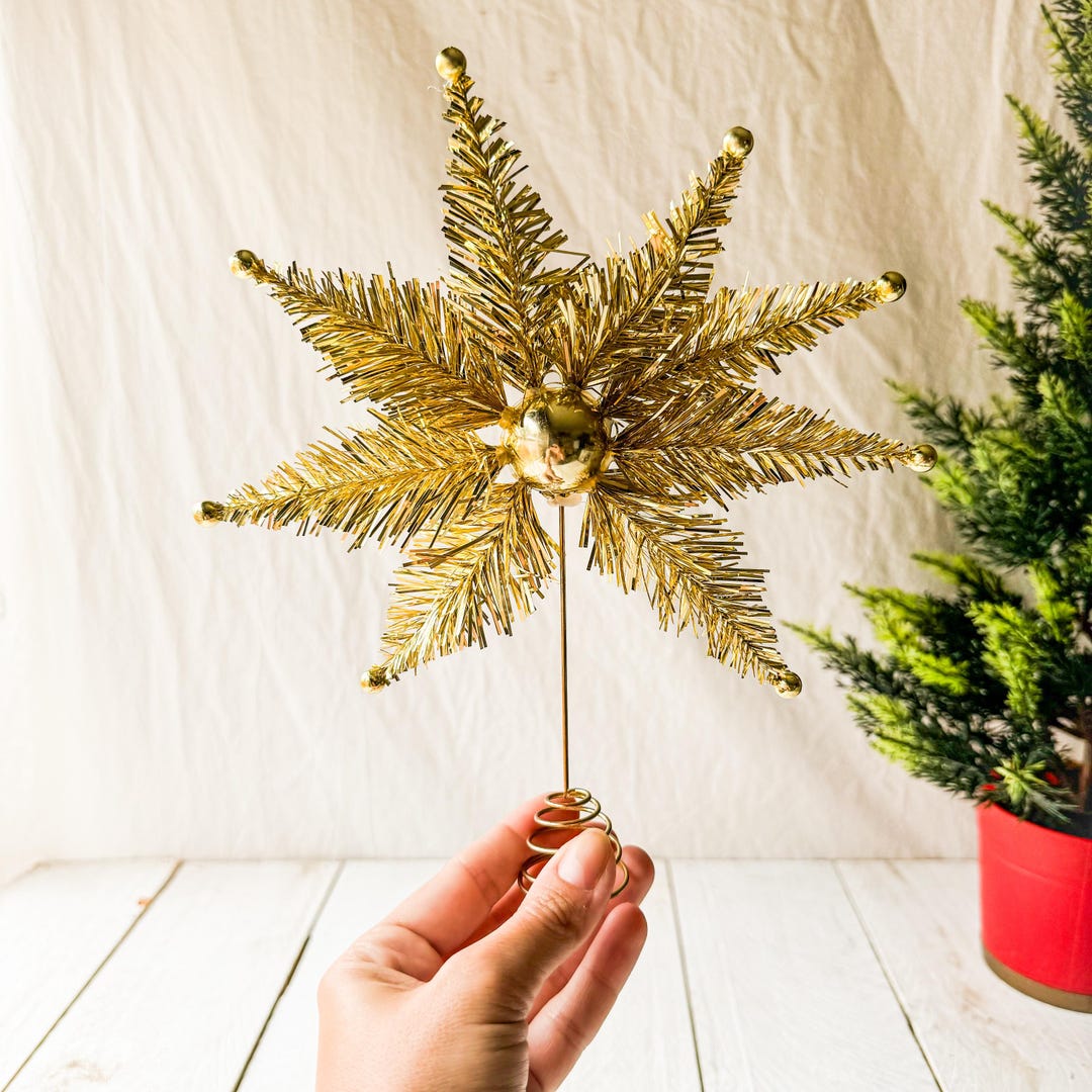 Vintage Tinsel Star Burst Tree Topper - Etsy
