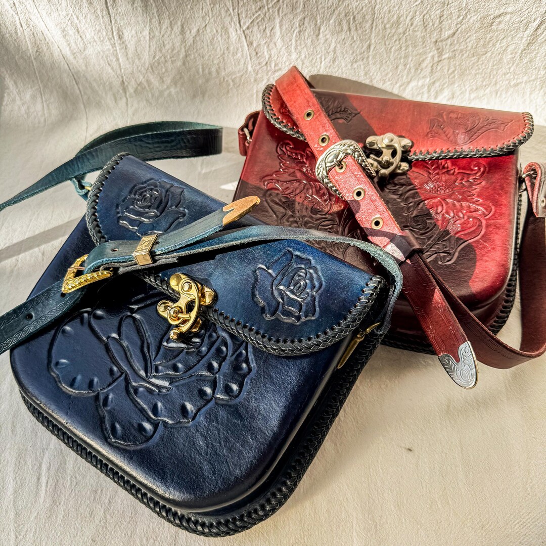 Vintage Handmade Tooled Leather Shoulder Bags - Etsy