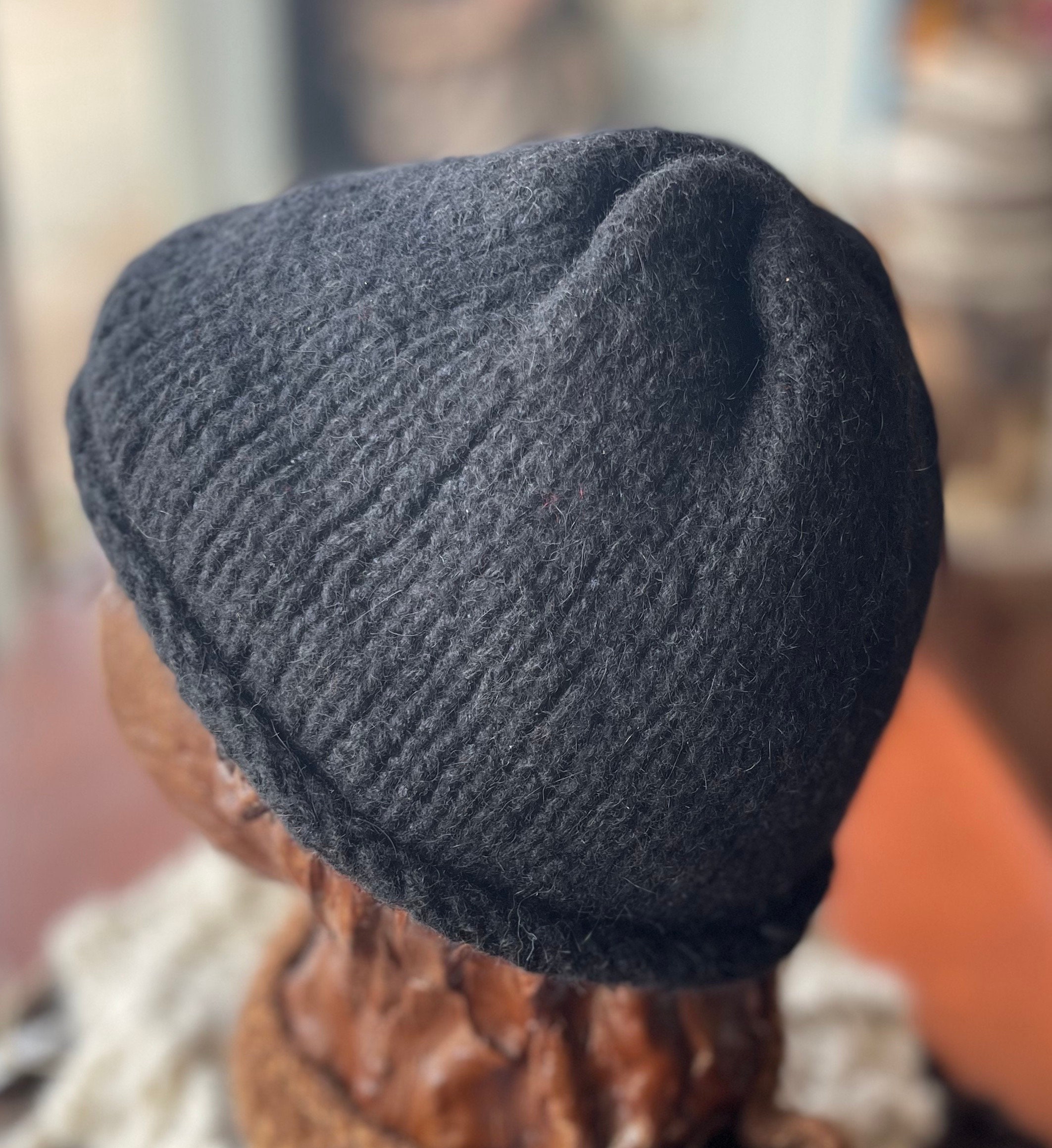 Hand Knitted Short Beanie, Made of 100% Natural Colored true Black ...