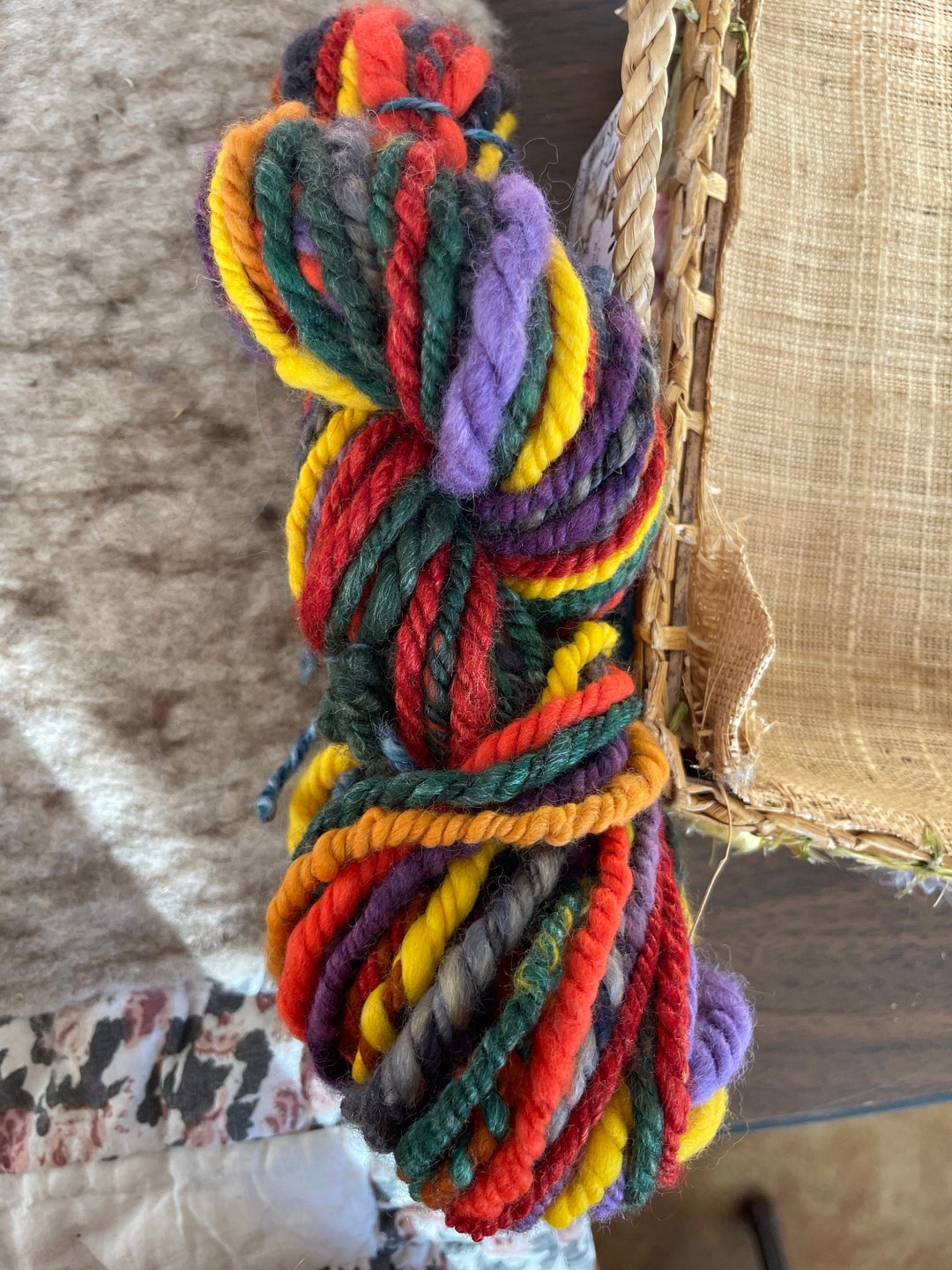 Hand Spun Chunky Yarn With Many Colors of Dyed Soft Merino Wool, Chain ...
