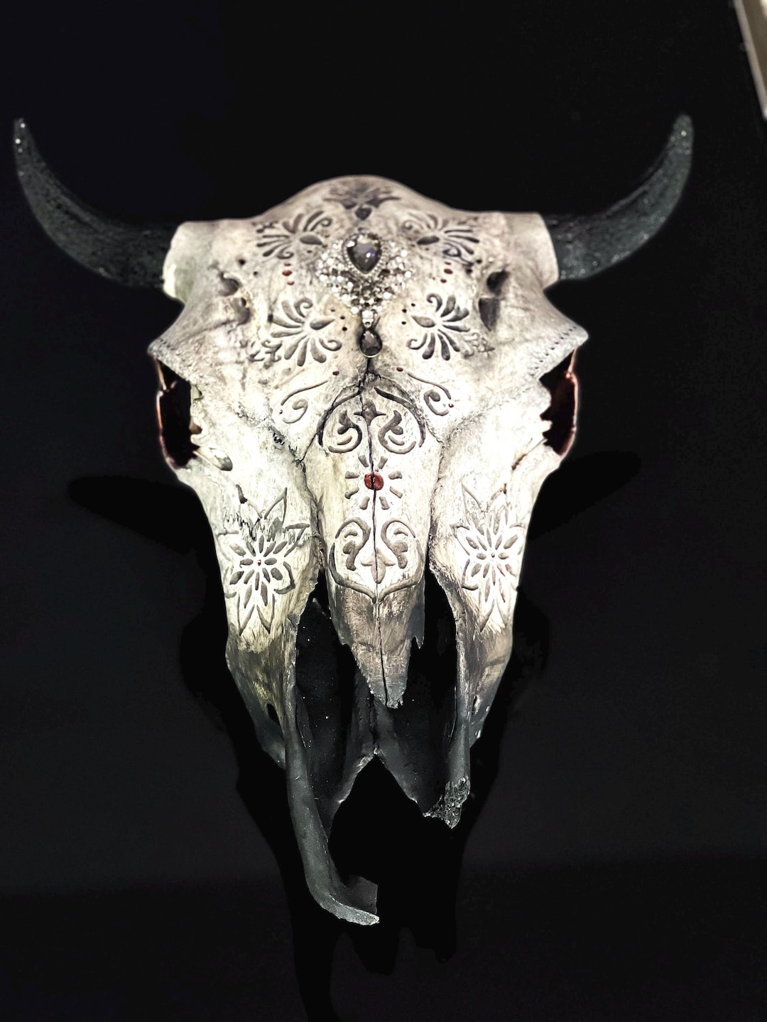 Authentic Hand Carved Bison Skull | Gothic Home Decor | Gemstone Design ...