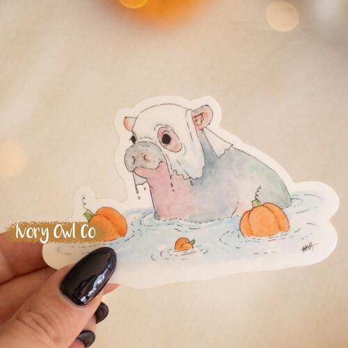 Spooky Ghost Hippo Sticker - Etsy