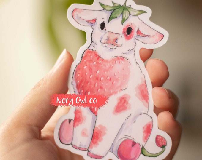 Strawberry Cow Sticker - Etsy