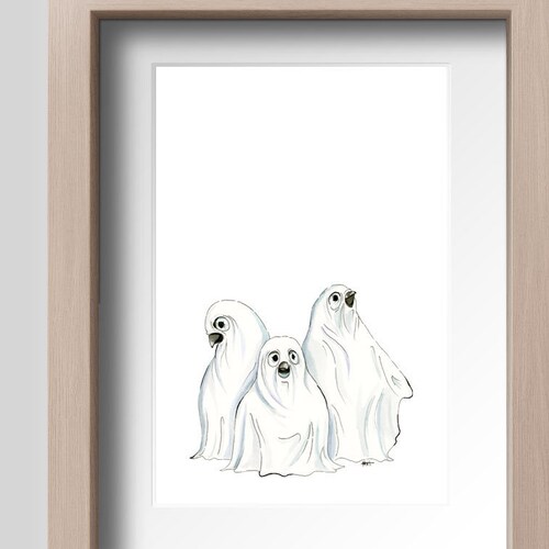 Spooky Ghost Penguins Print - Etsy