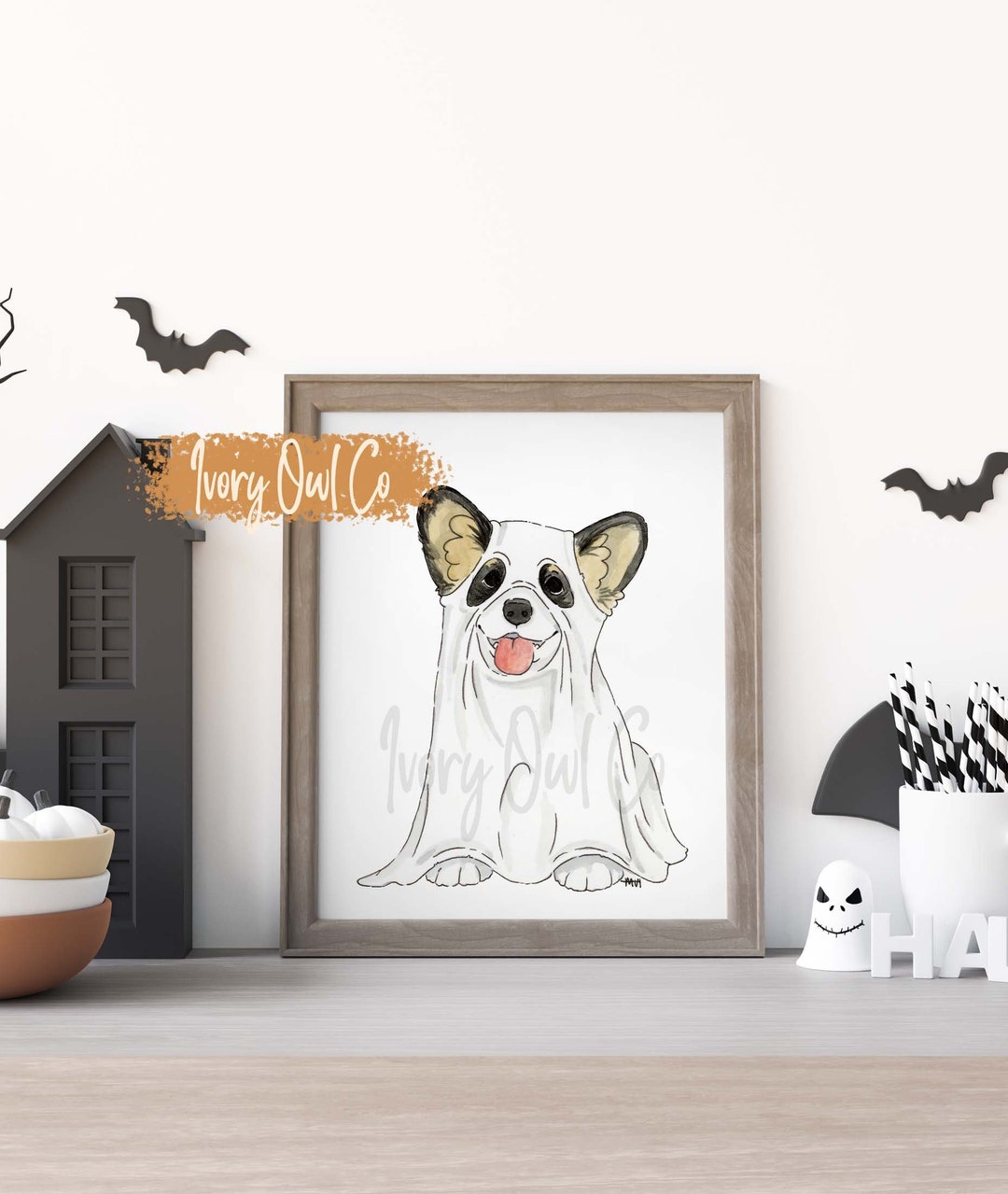 Spooky Ghost Corgi Tri Color Print - Etsy
