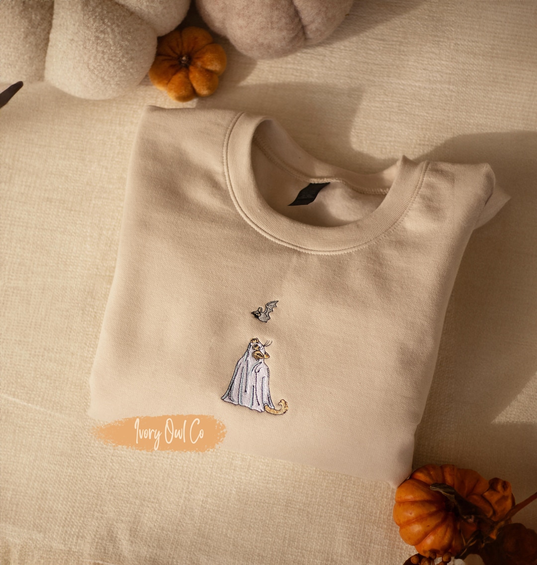 Ghost Cat Embroidered Sweatshirt - Etsy