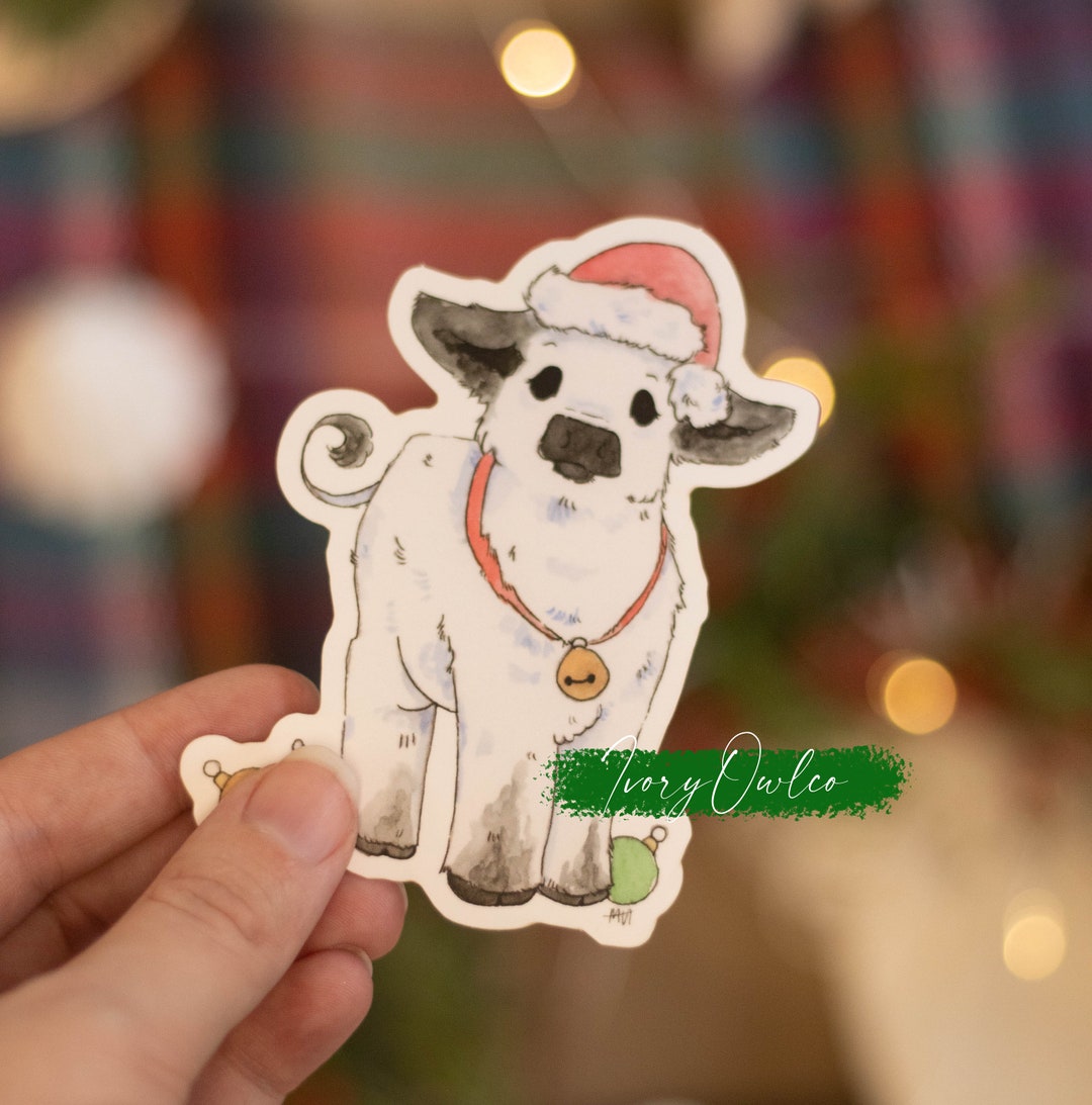 Cozy Christmas Cow Sticker - Etsy