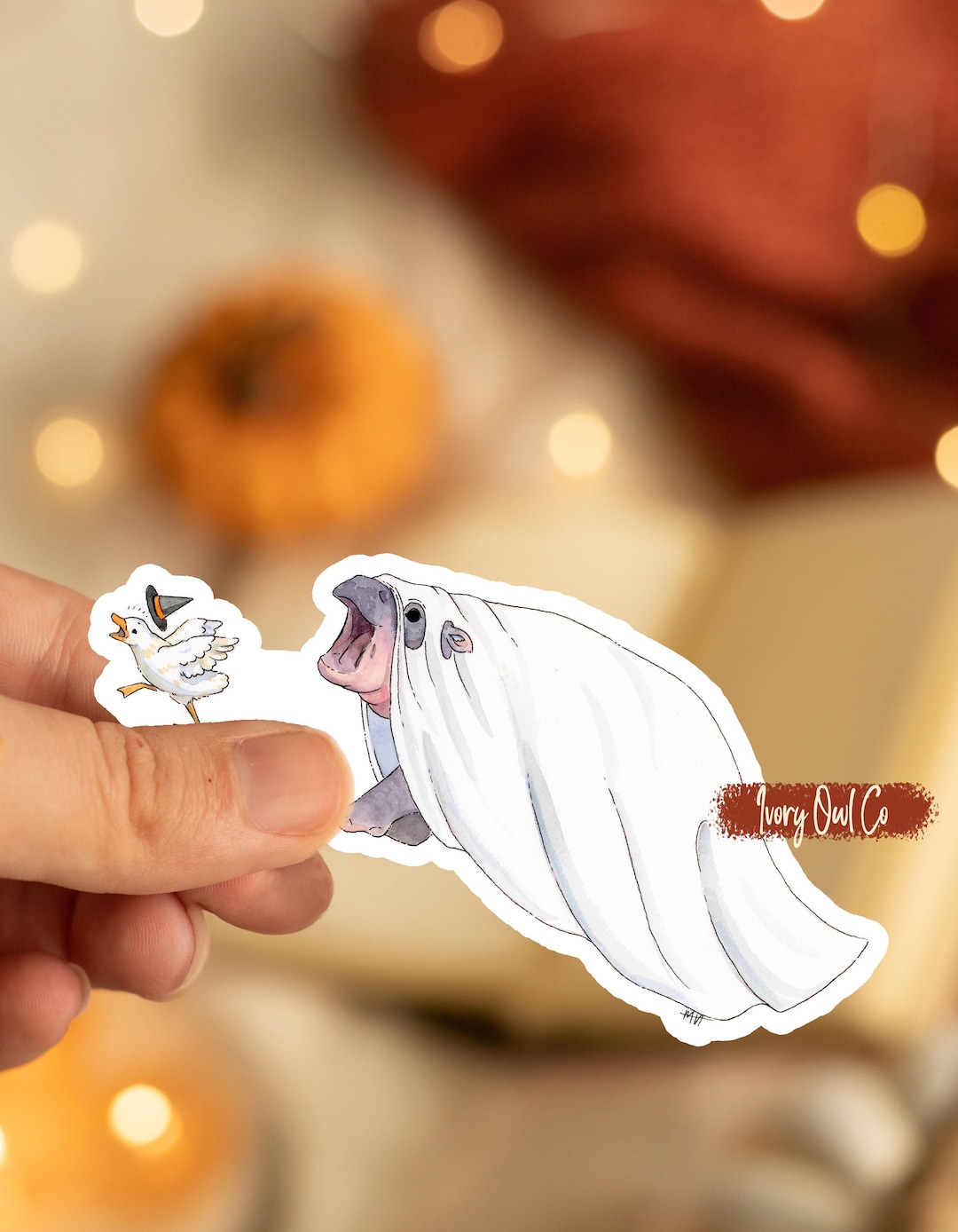 Spooky Ghost Pygmie Hippo Sticker - Etsy