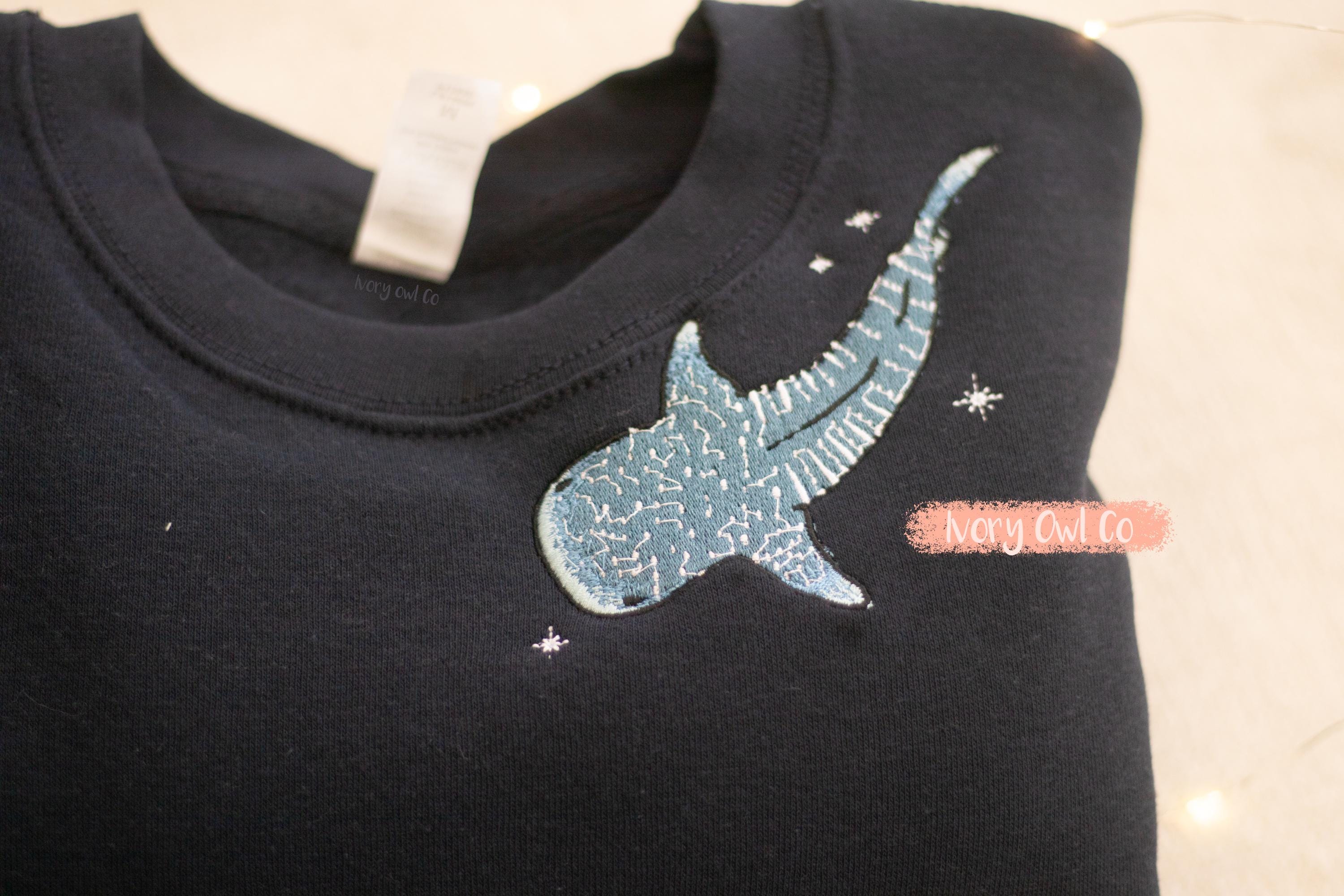 Stary Night Whale Shark Embroidered Sweatshirt Natures Neckline - Etsy