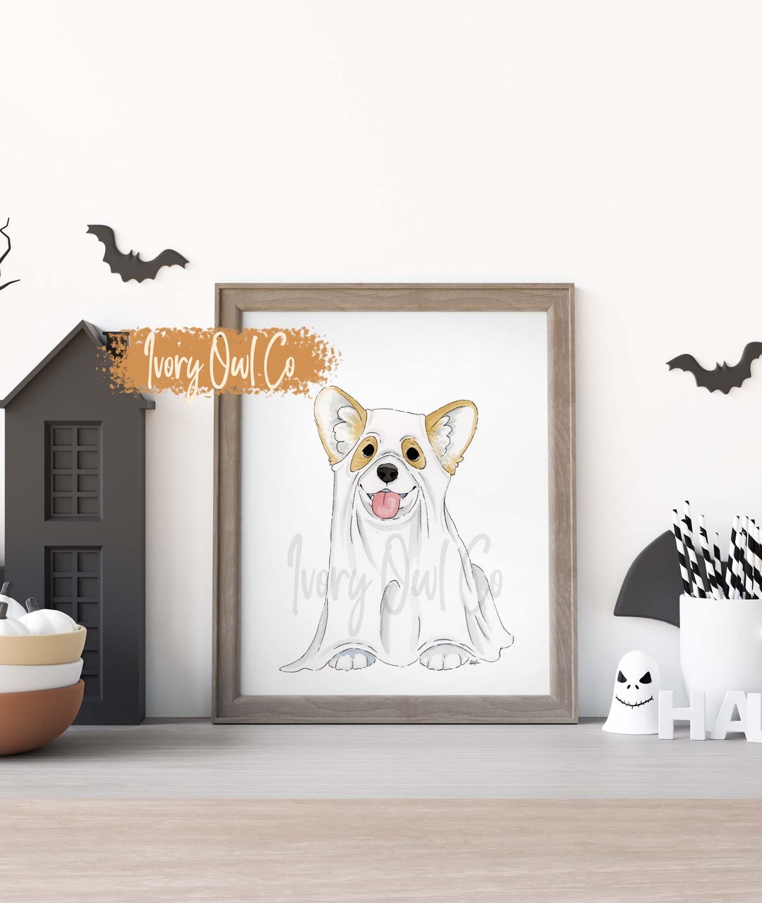 Spooky Ghost Corgi Print - Etsy