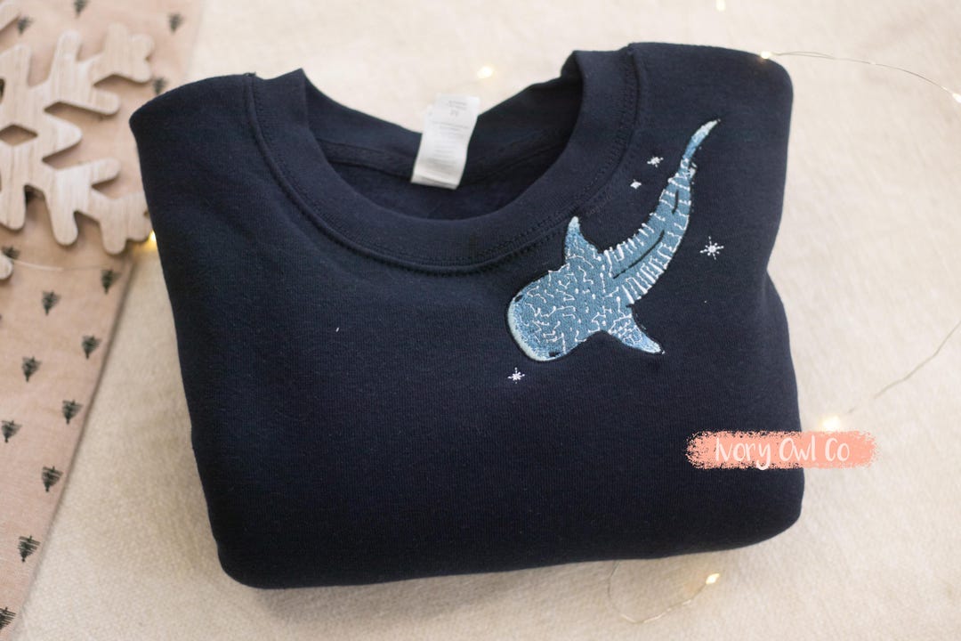 Stary Night Whale Shark Embroidered Sweatshirt Natures Neckline - Etsy