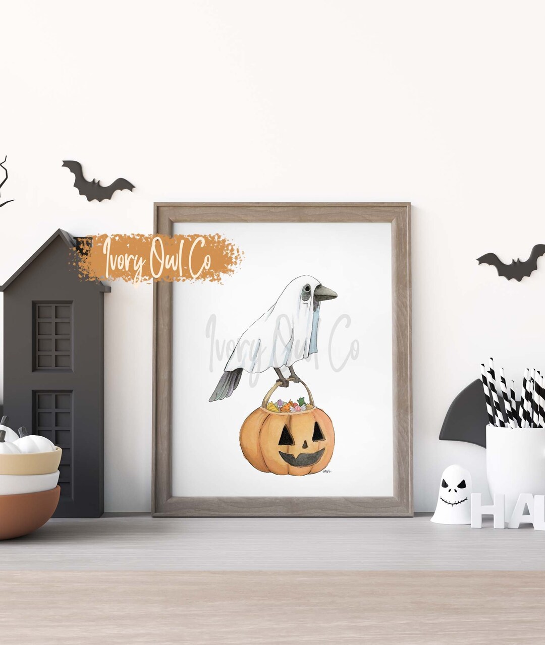 Spooky Ghost Crow Print - Etsy