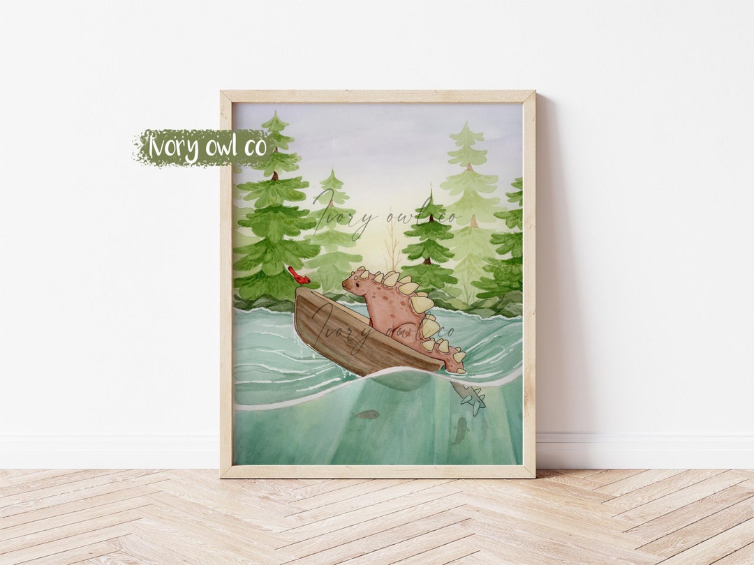 Camping Stegosaurs Watercolor Print - Etsy