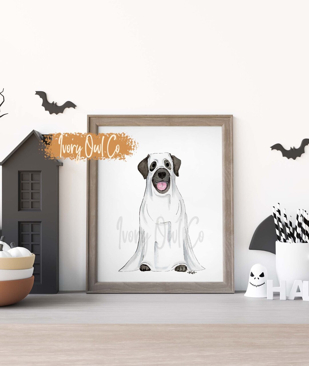 Spooky Ghost Black Lab Print - Etsy