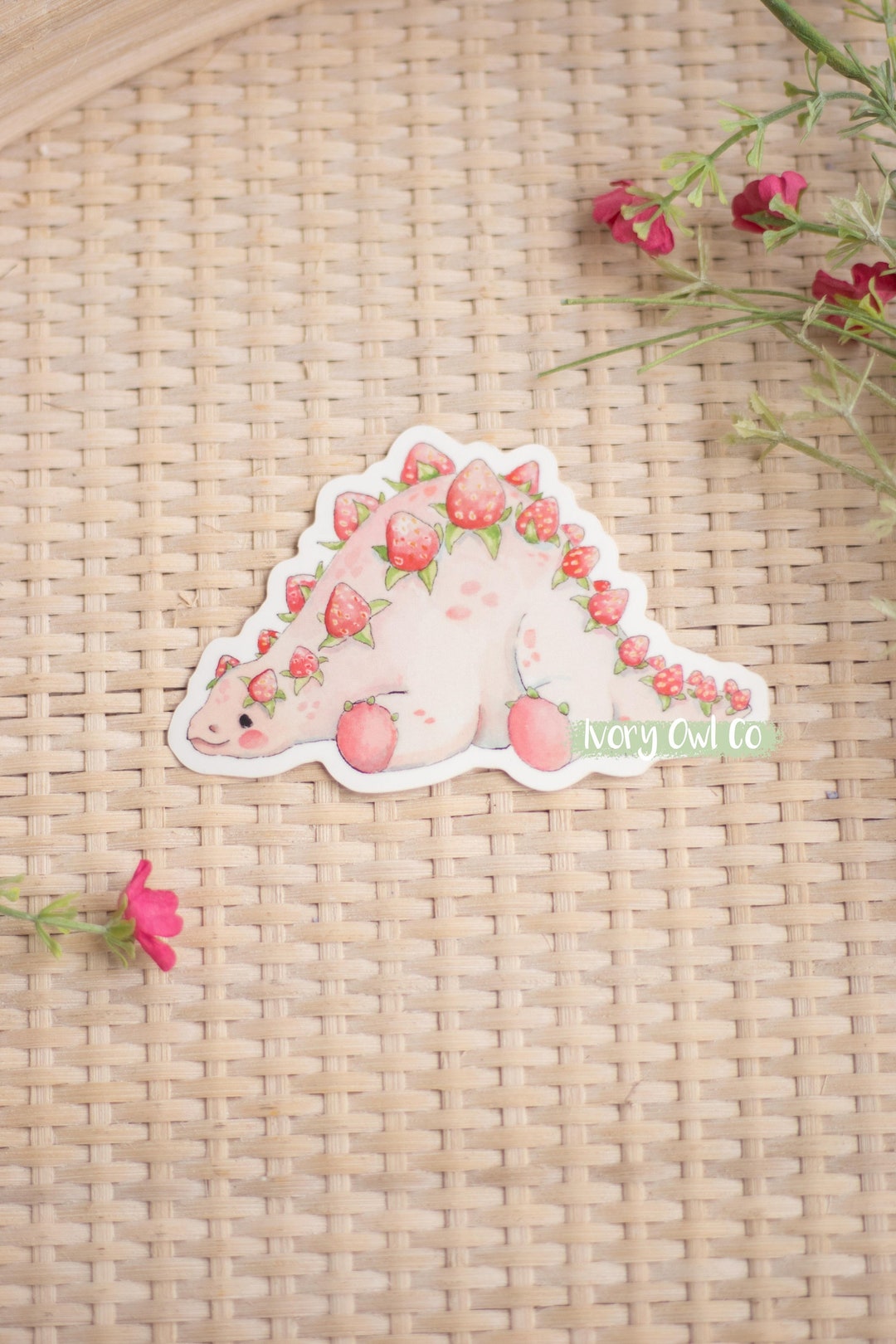 Strawberry Dino Sticker - Etsy