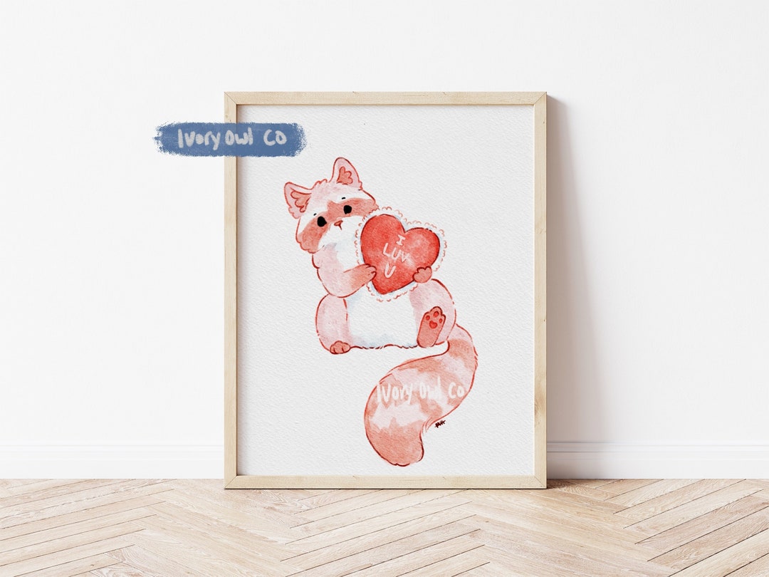 Heart Raccoon Print - Etsy
