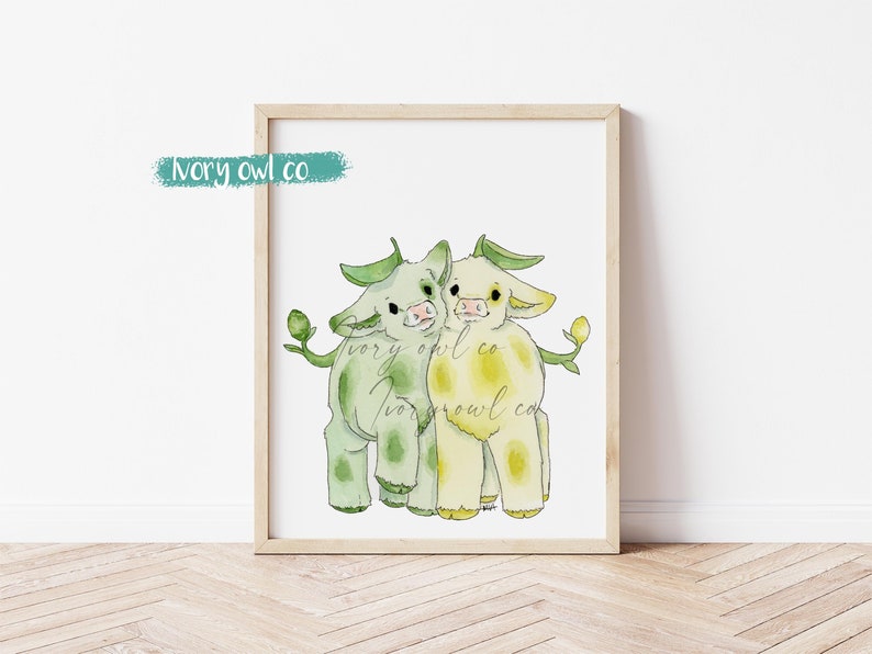 Lemon Lime Cows Print - Etsy