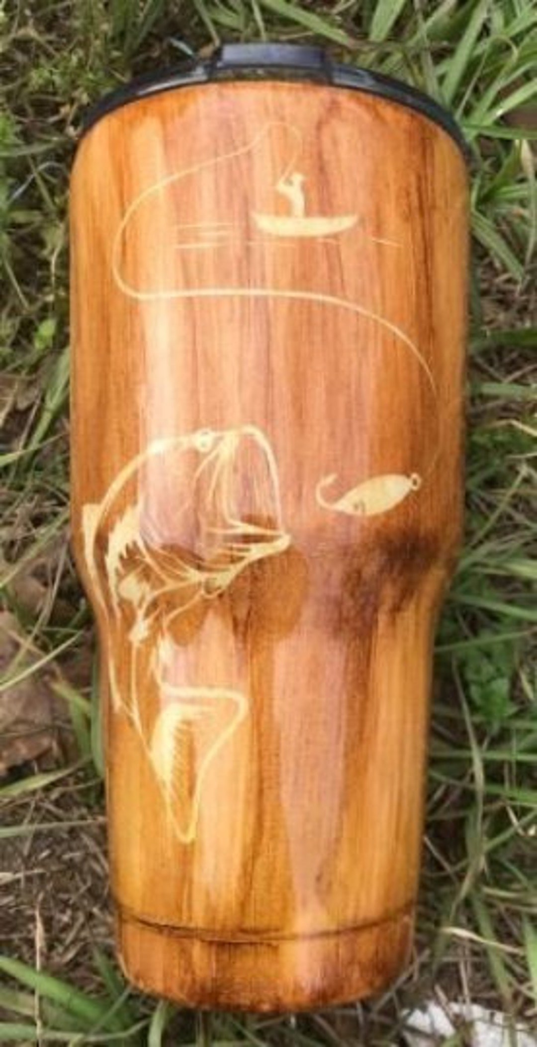 Insulated Wood Grain Tumbler, Father's Day Gift, Custom Fishing Gift ...