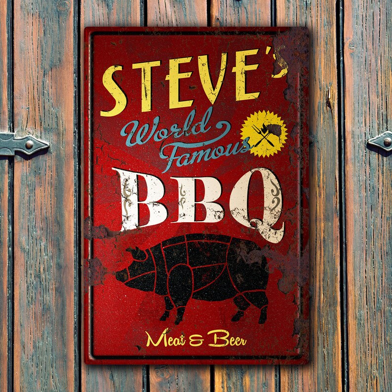 Vintage Style BBQ Sign, Metal Sign, Outdoor Indoor Aluminum Composite ...