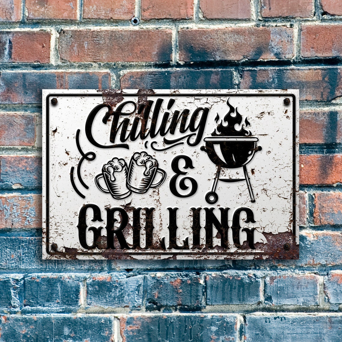 Chilling and Grilling Aluminum Sign, Funny Sign for Patio, Grill Decor ...