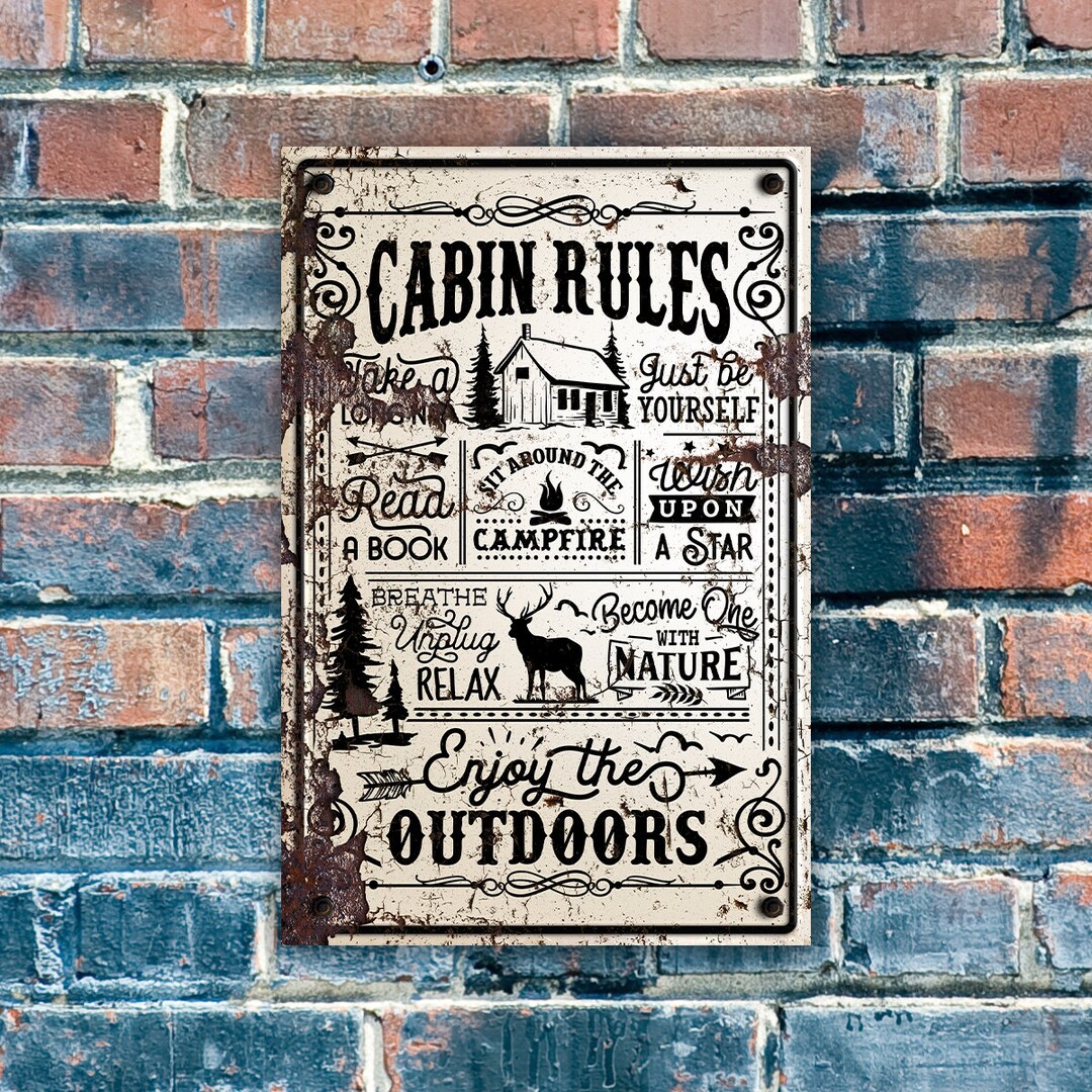 Cabin Rules Sign, Cabin Sign, Cabin by the Lake, Cabin and Lake Sign ...