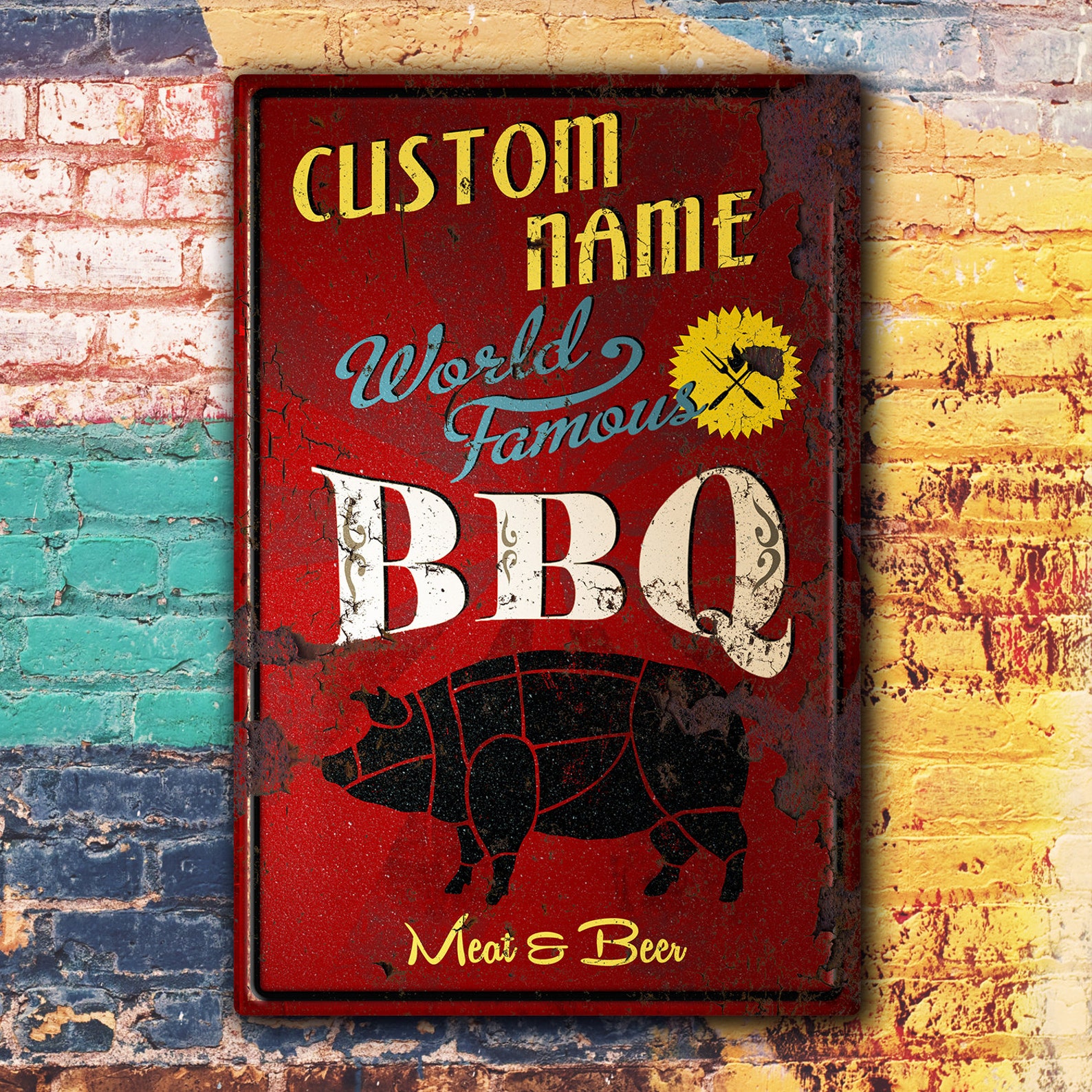 Vintage Style BBQ Sign, Metal Sign, Outdoor Indoor Aluminum Composite ...