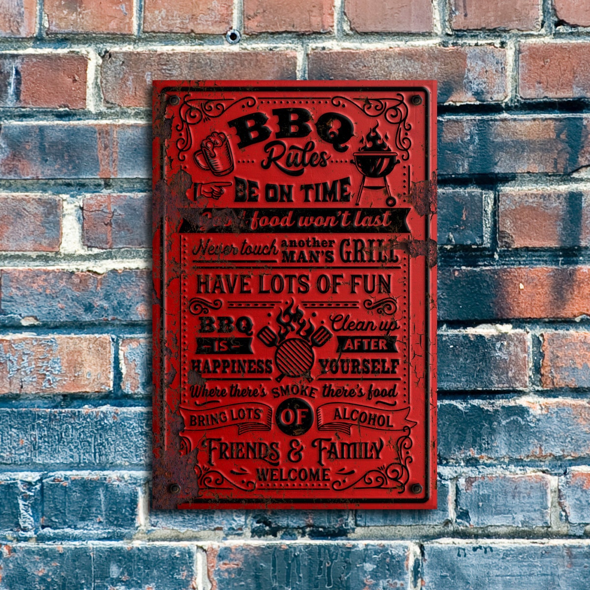 BBQ Sign on Metal, BBQ Grill Sign, Barbecue Patio Sign Garden Outdoor ...