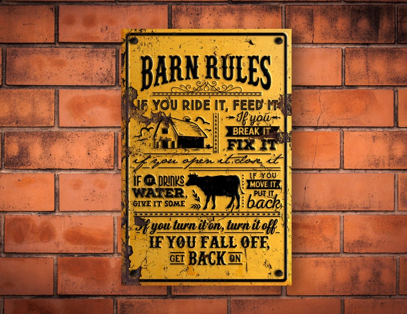 Barn Rules Composite Aluminum Sign, Funny Barn Decor Sign, Country ...