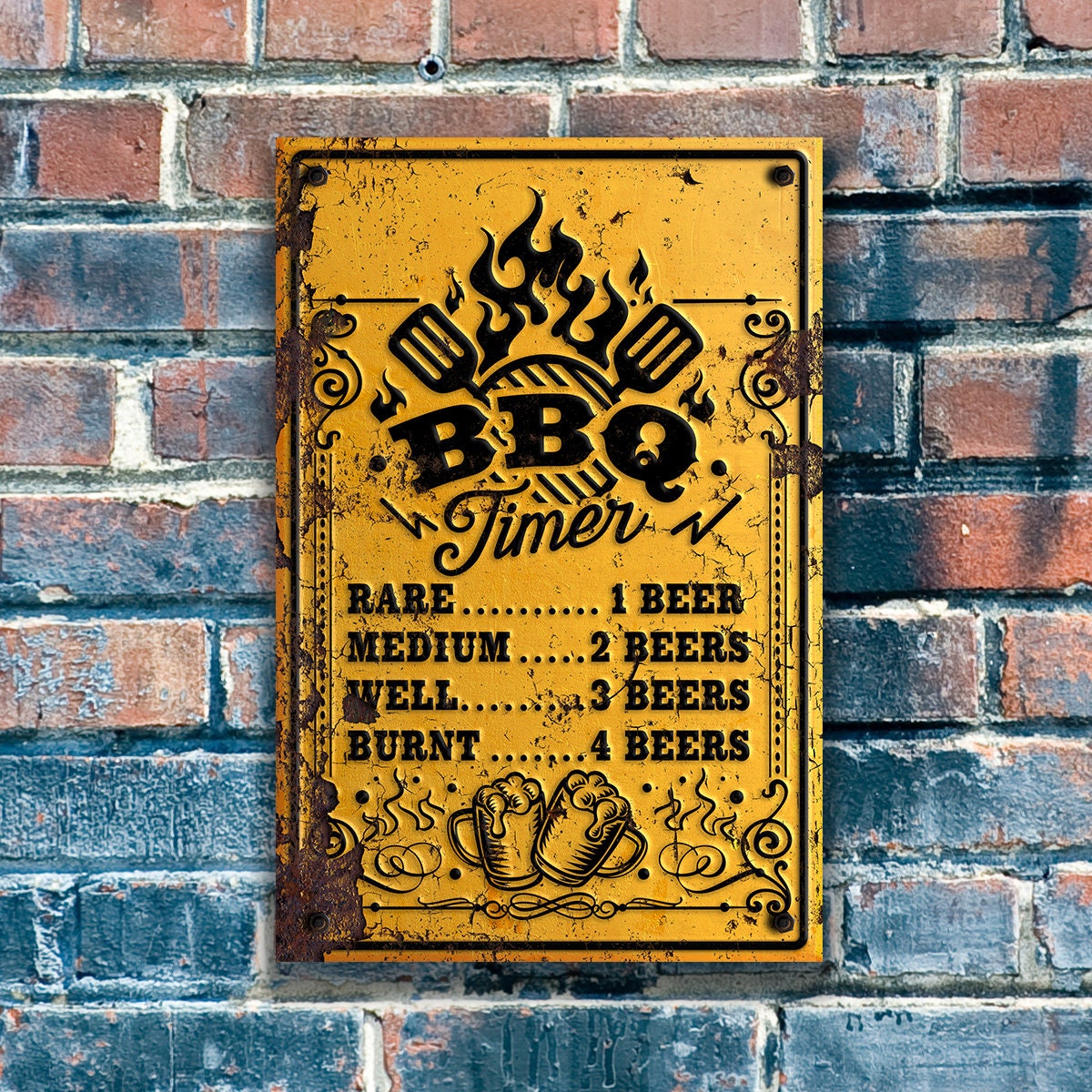 BBQ Grill Chart Metal Sign, Funny Sign for Decks and Patios, Grill ...