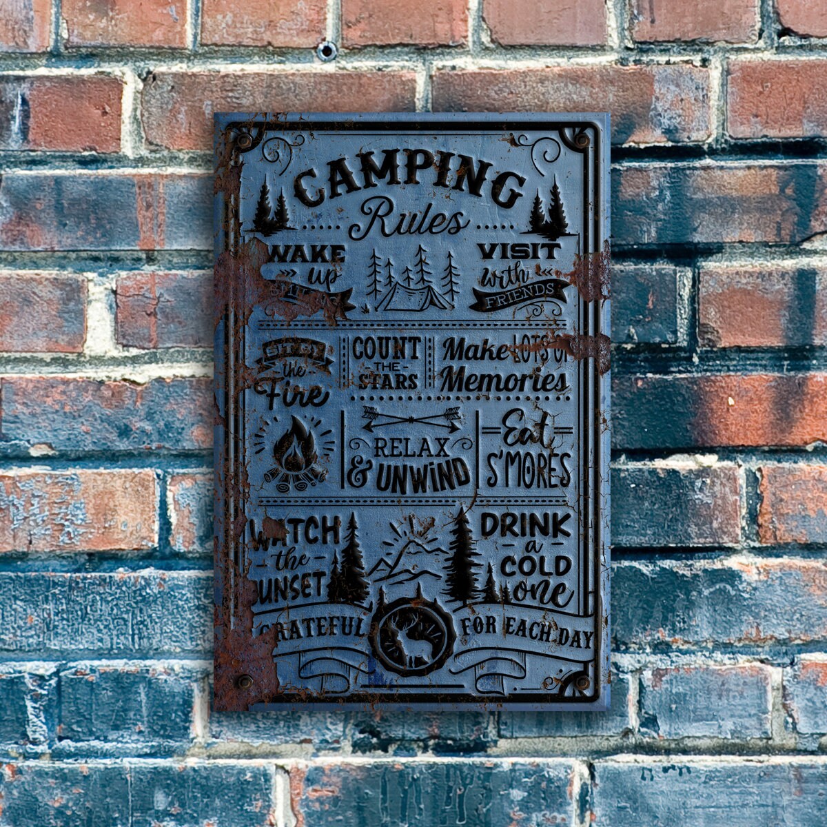 Camping Rules Sign, Camping Aluminum Sign, Patio Sign, Aluminum Outdoor ...