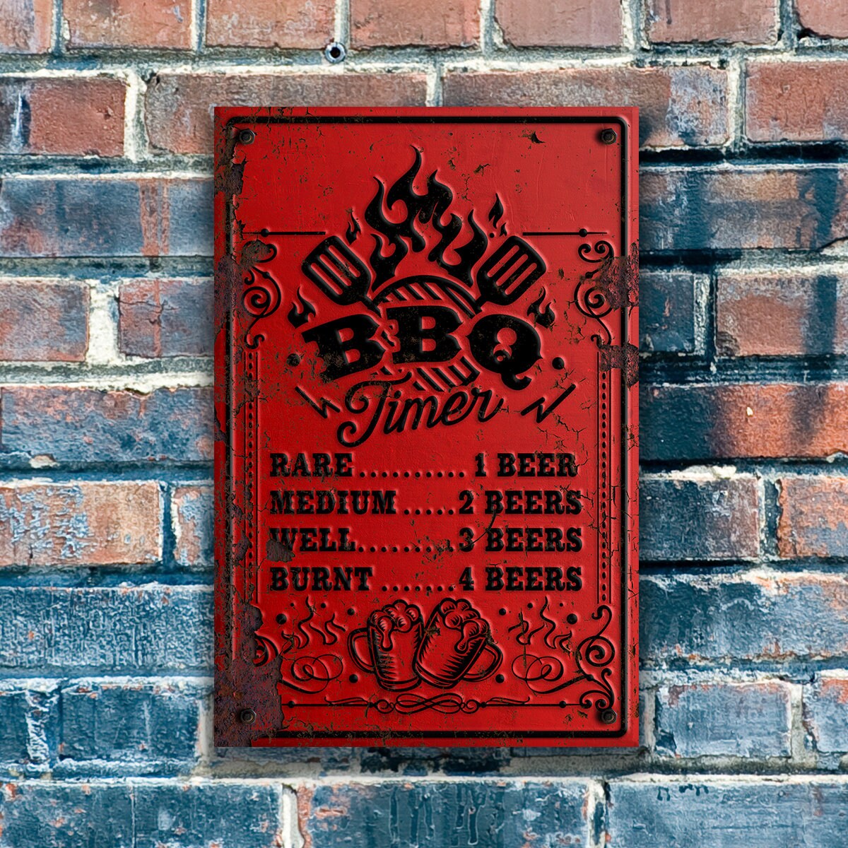 BBQ Grill Chart Metal Sign, Funny Sign for Decks and Patios, Grill ...