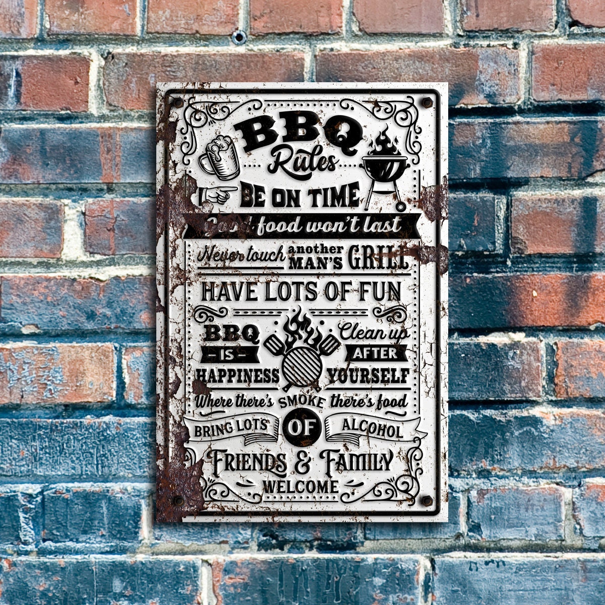 BBQ Sign on Metal, BBQ Grill Sign, Barbecue Patio Sign Garden Outdoor ...