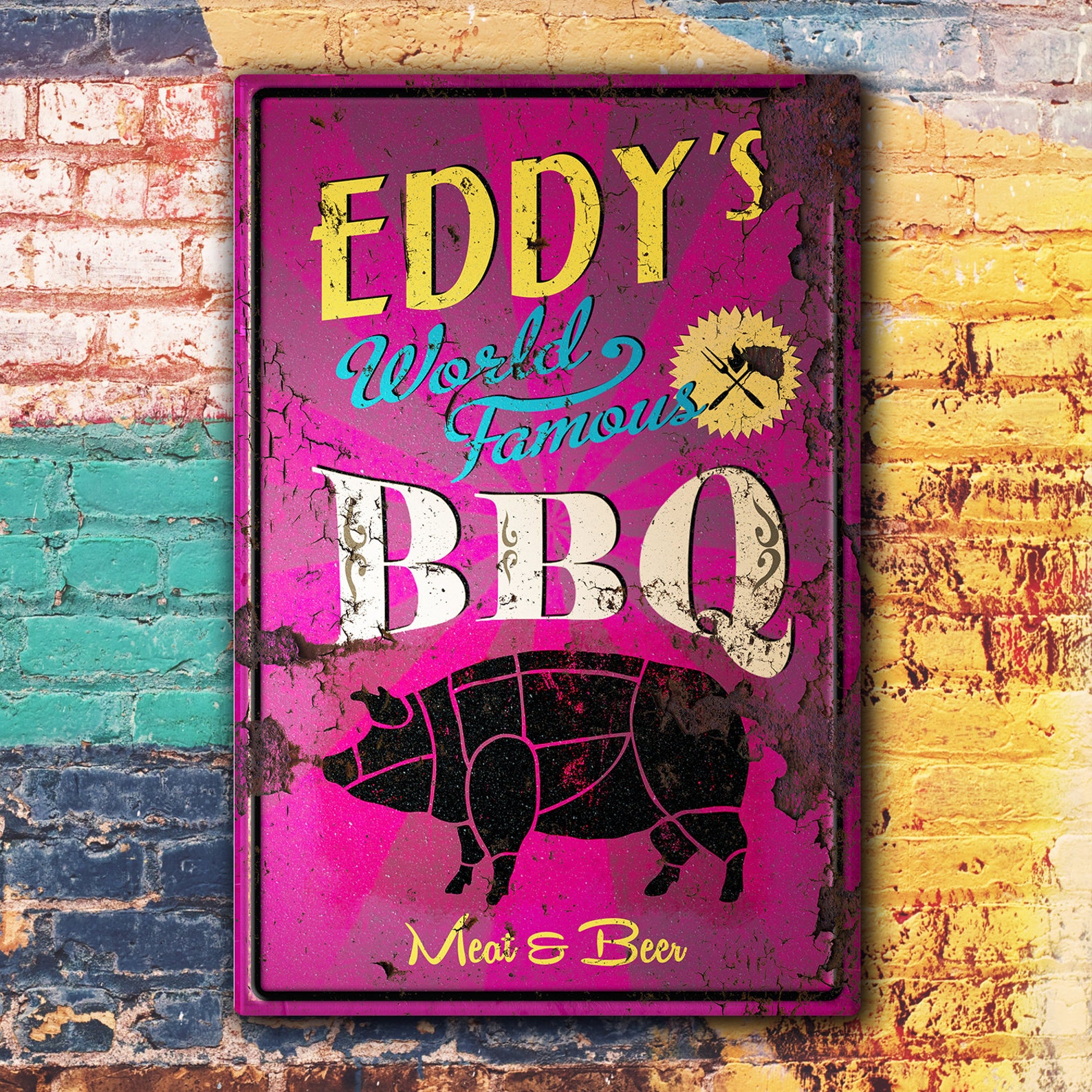 Vintage Style BBQ Sign, Metal Sign, Outdoor Indoor Aluminum Composite ...