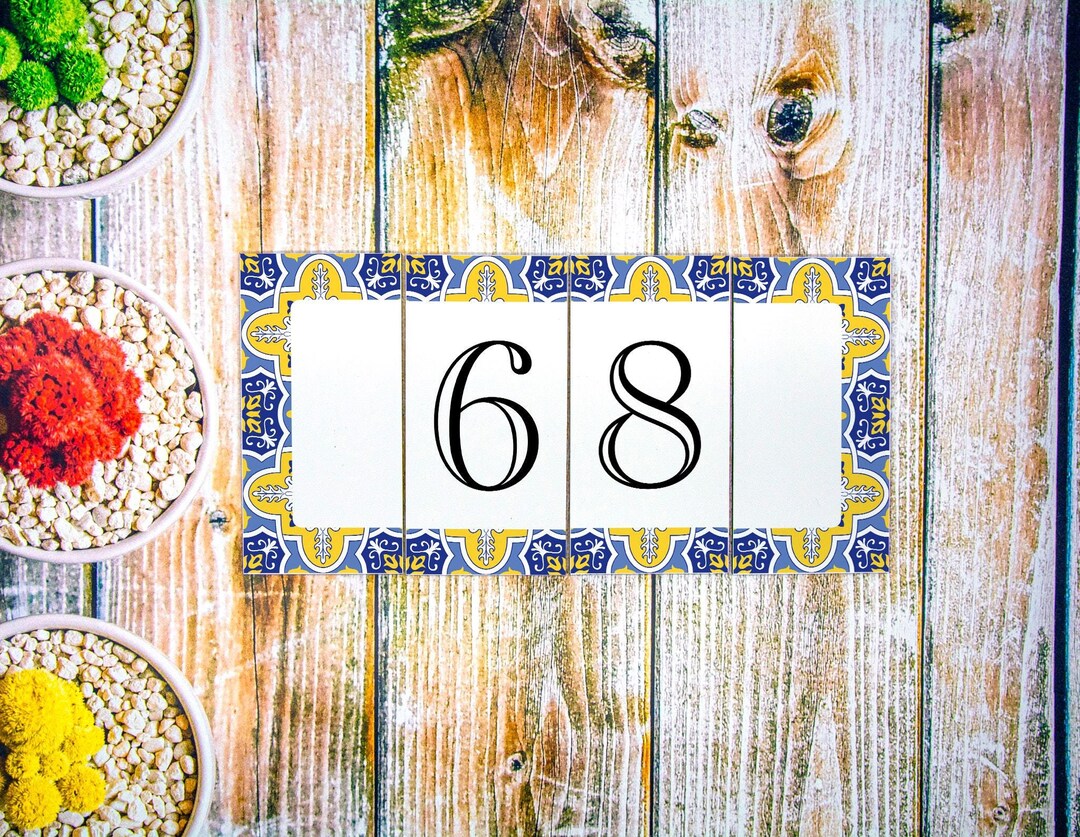 Spanish Tile Talavera Look, Blue and Yellow With Black House Numbers ...