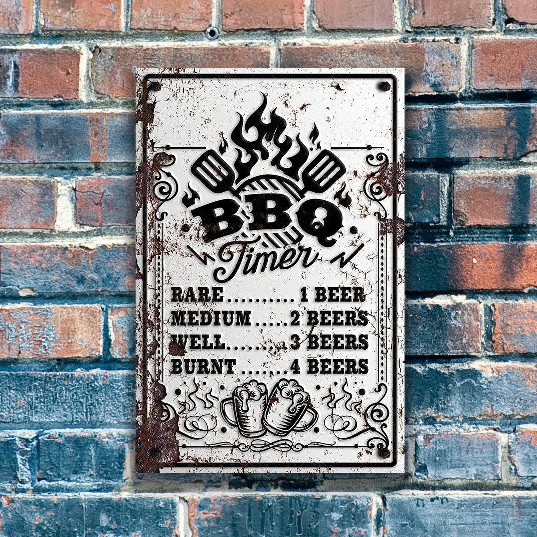 BBQ Grill Chart Metal Sign, Funny Sign for Decks and Patios, Grill ...