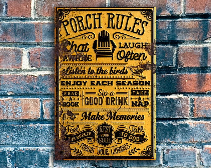 Porch Rules Sign, Back Porch Aluminum Sign, Patio Sign, Aluminum ...