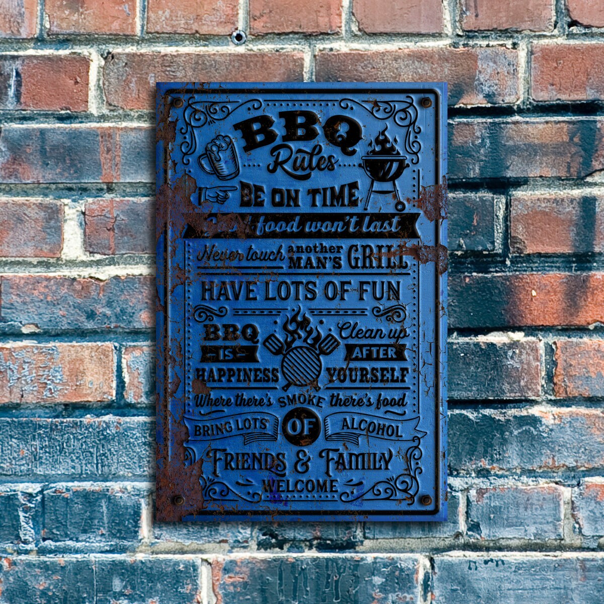 BBQ Sign on Metal, BBQ Grill Sign, Barbecue Patio Sign Garden Outdoor ...