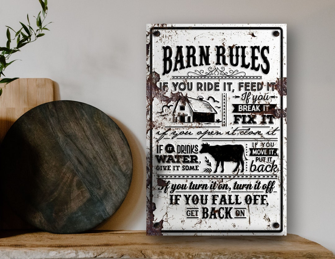 Barn Rules Composite Aluminum Sign, Funny Barn Decor Sign, Country ...