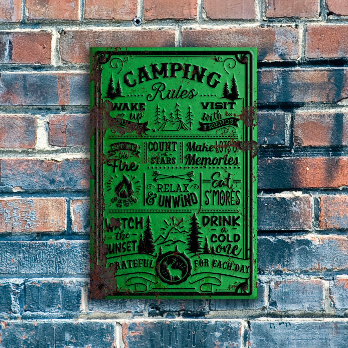 Camping Rules Sign, Camping Aluminum Sign, Patio Sign, Aluminum Outdoor ...
