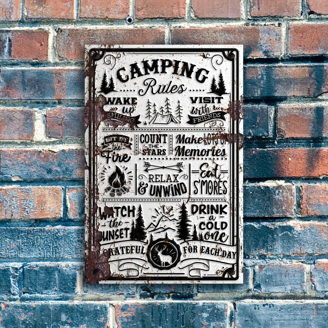 Camping Rules Sign, Camping Aluminum Sign, Patio Sign, Aluminum Outdoor ...