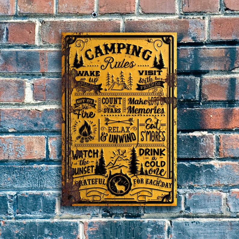 Camping Rules Sign, Camping Aluminum Sign, Patio Sign, Aluminum Outdoor ...