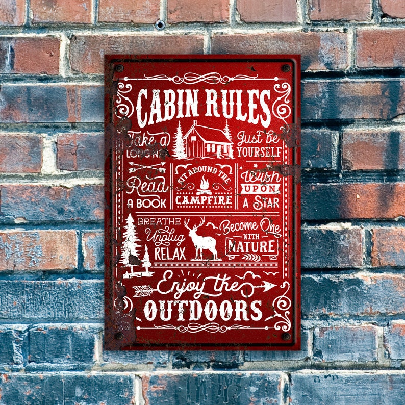 Cabin Rules Sign, Cabin Sign, Cabin by the Lake, Cabin and Lake Sign ...