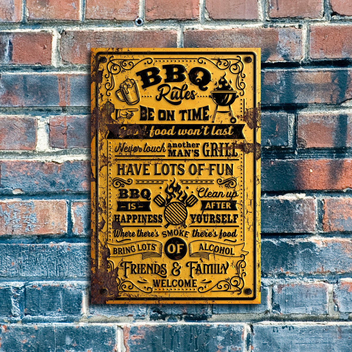BBQ Sign on Metal, BBQ Grill Sign, Barbecue Patio Sign Garden Outdoor ...