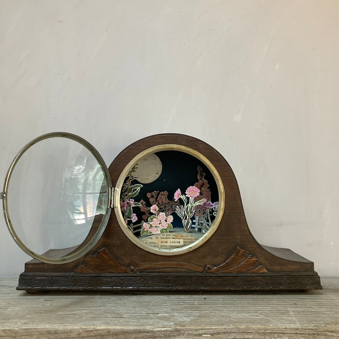 Wooden Clock Diorama With Pink Moon Garden - Etsy