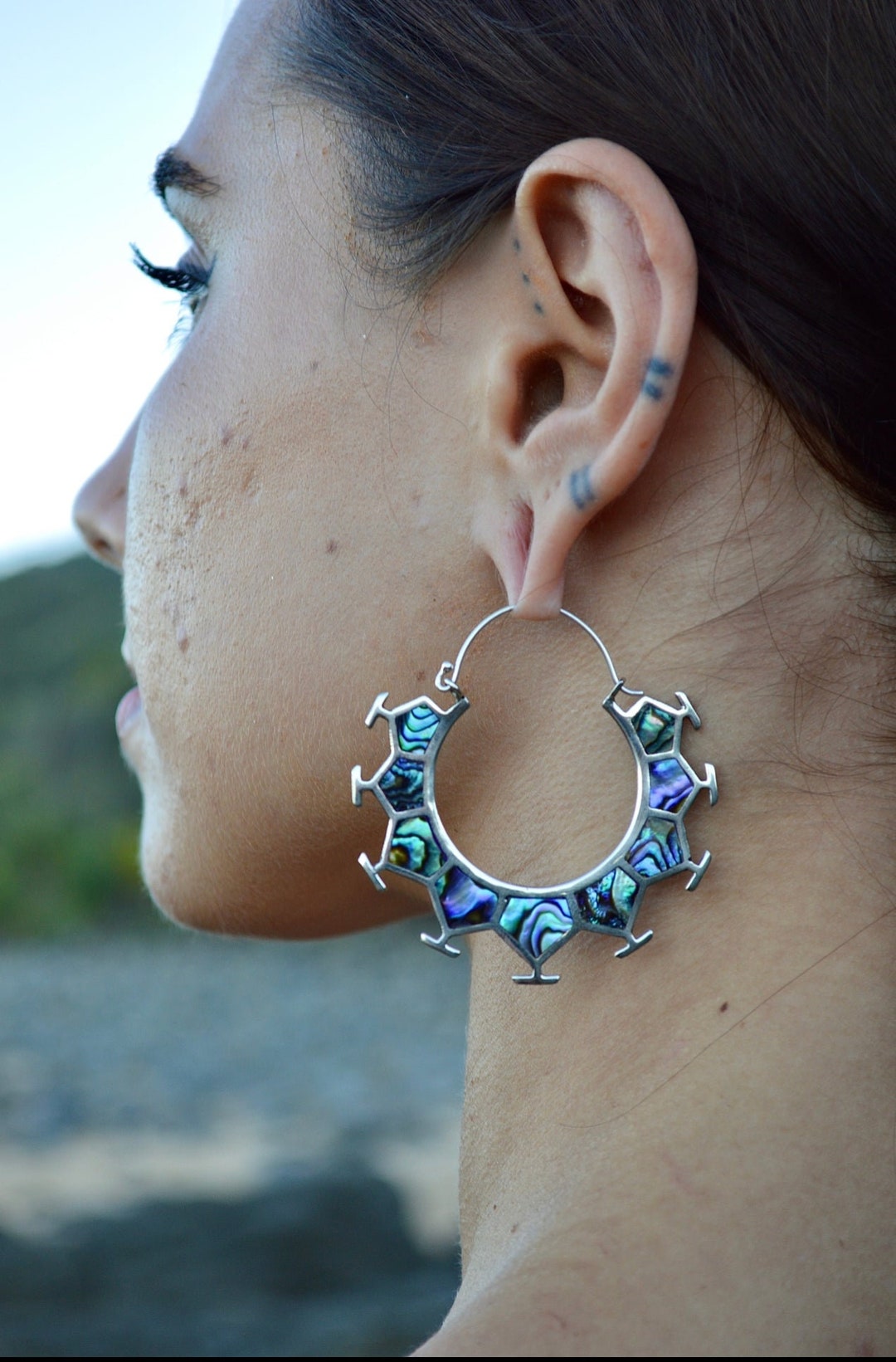 Mystic Shell Hoop Earrings, Paua Shell Hoop Jewelry - Etsy