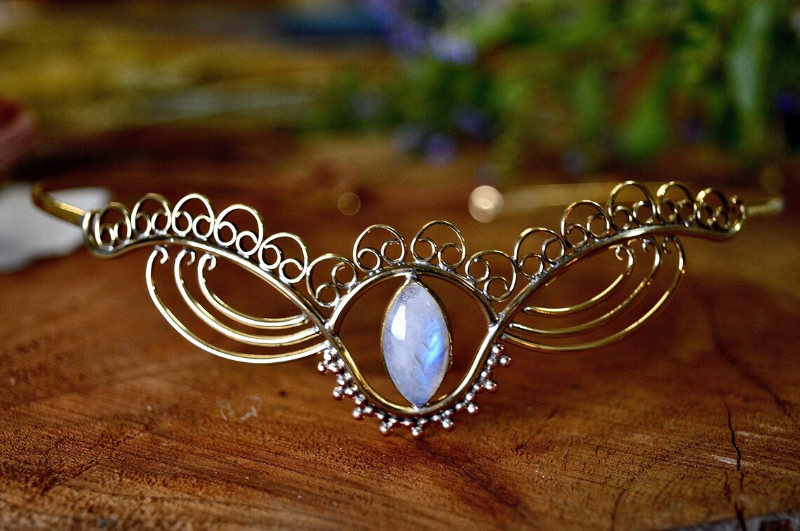 Brass & Moonstone Pixie Crown, Moonstone Headband for Her - Etsy