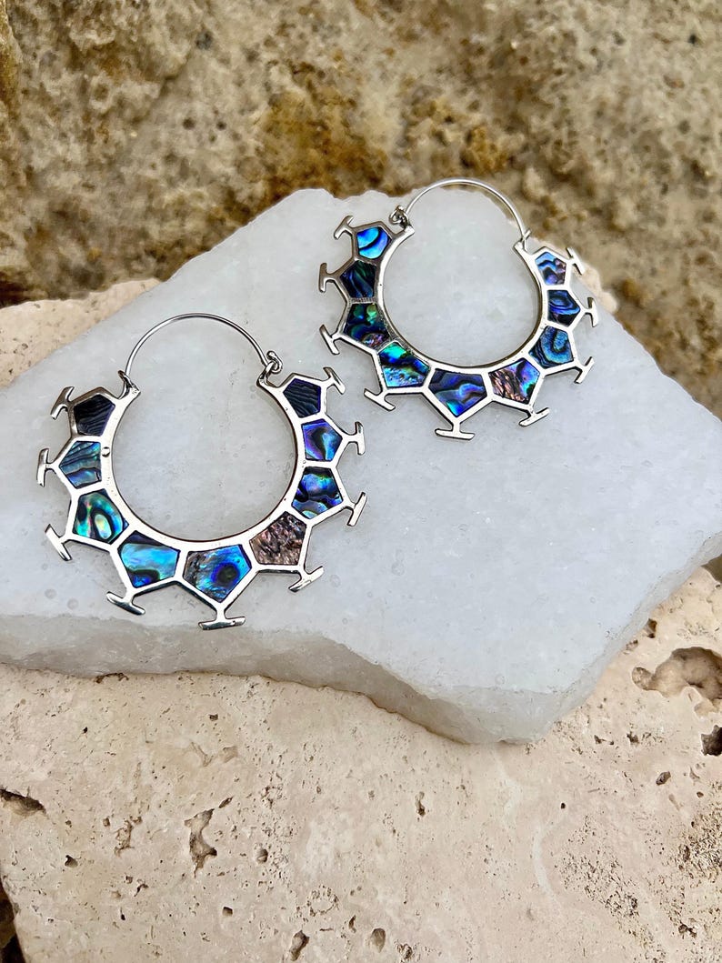 Mystic Shell Hoop Earrings, Paua Shell Hoop Jewelry - Etsy