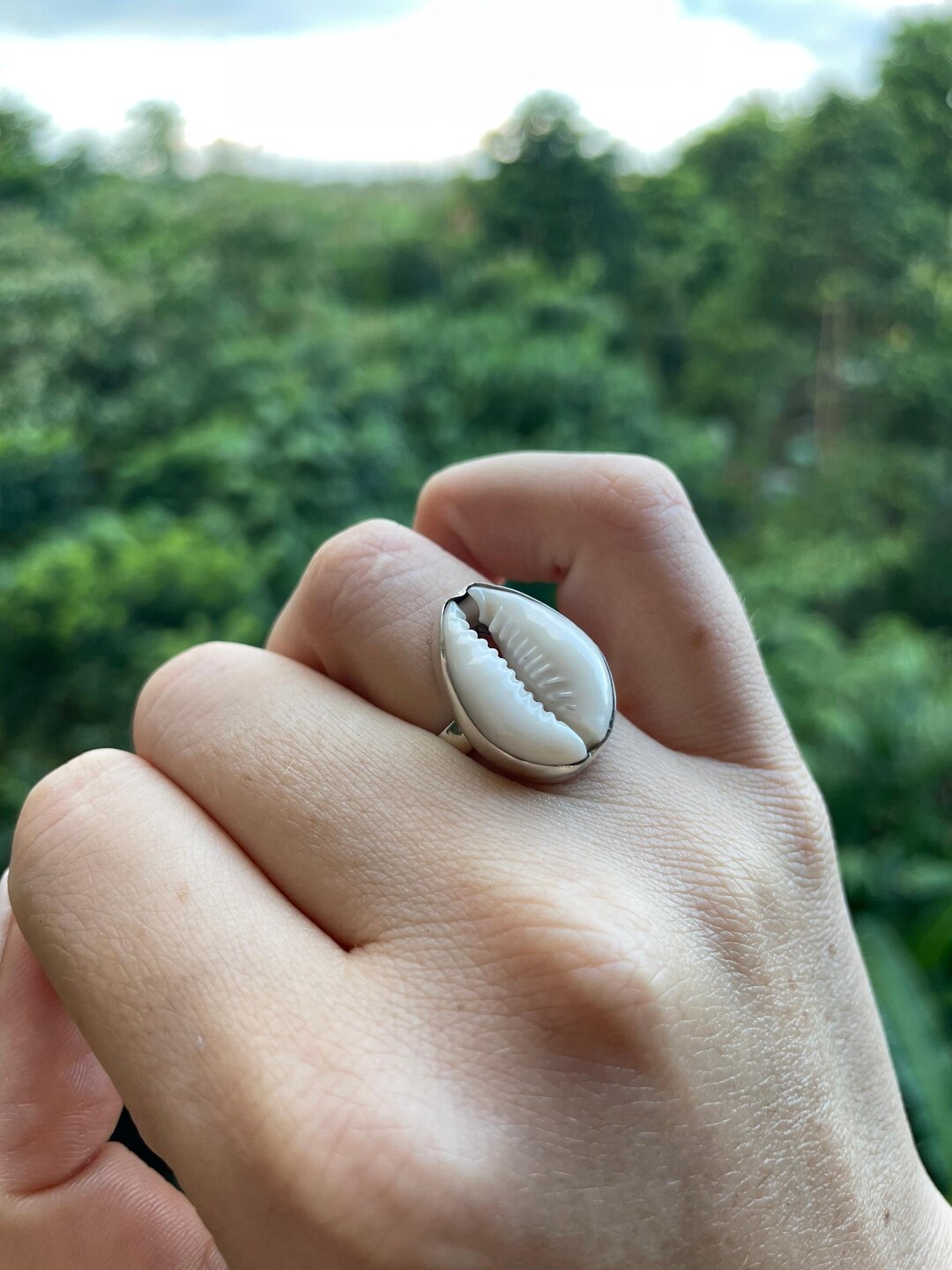 Cowrie Silver Shell Ring, Natural Shell Ring for Her - Etsy